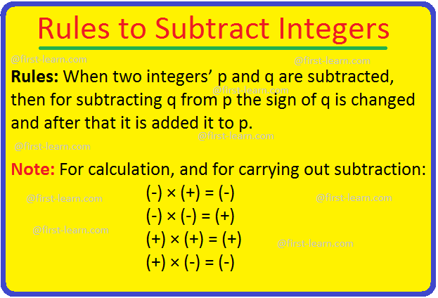 Rules To Subtract Integers Subtraction Of Integers Solved Examples